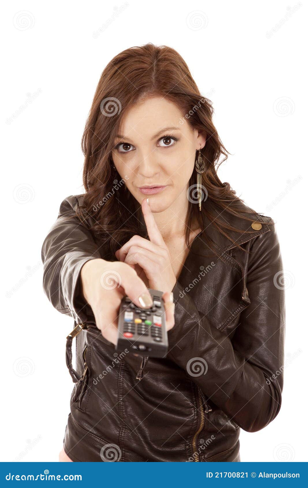 Woman Pointing Remote Quiet Stock Image - Image of glamour, girl: 21700821