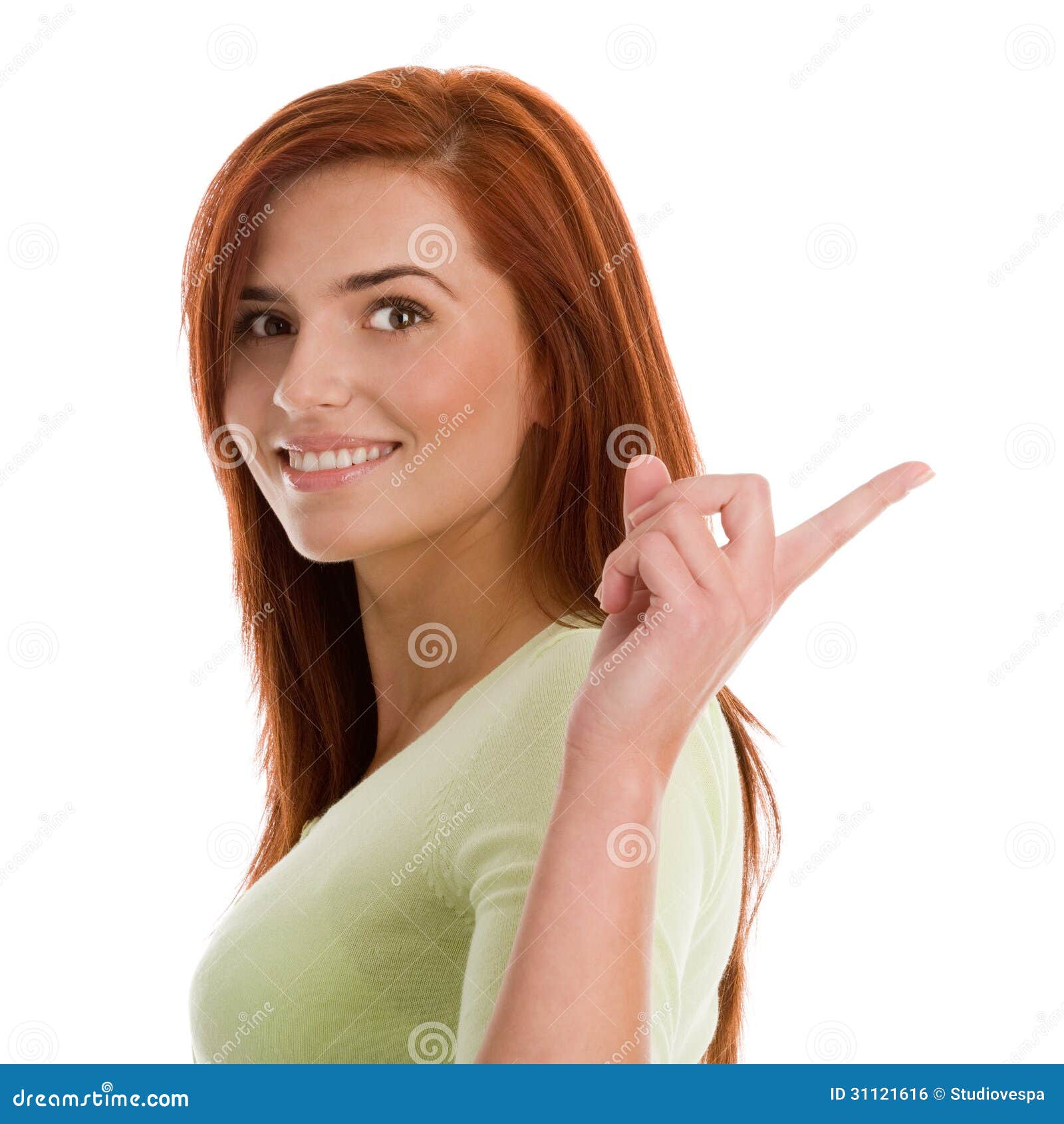 Woman pointing stock photo. Image of beautiful, glad - 31121616