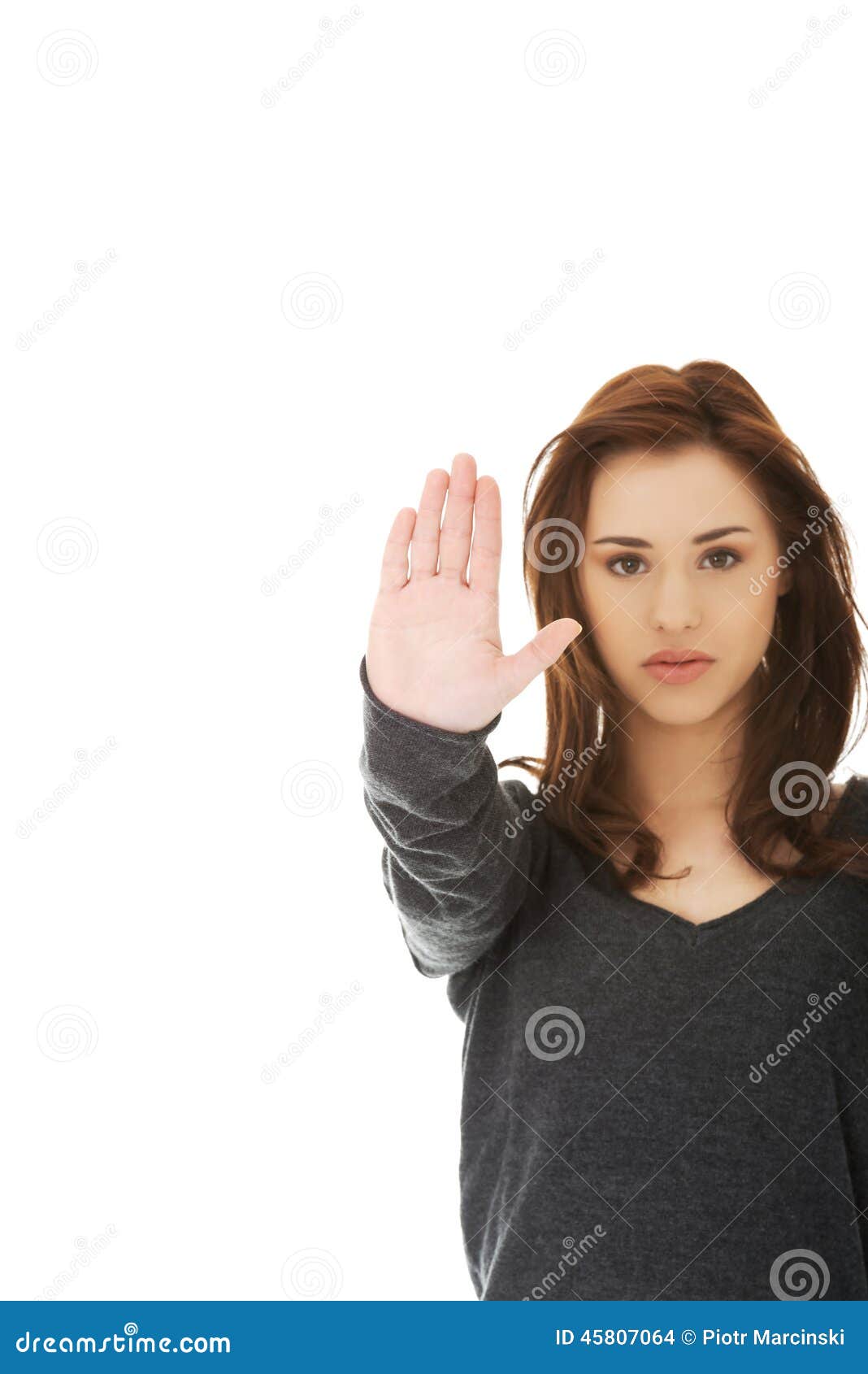Woman Pointing Stop by Hand Stock Photo - Image of fashion, side: 45807064