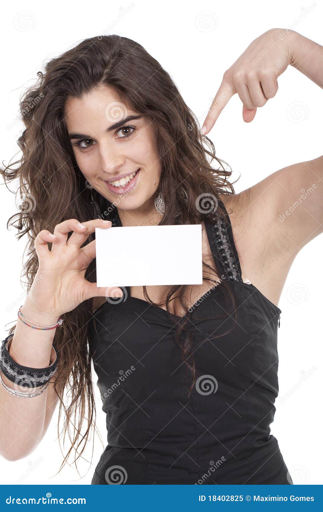 Woman Pointing To an Empty Card Stock Image - Image of hand, attractive ...