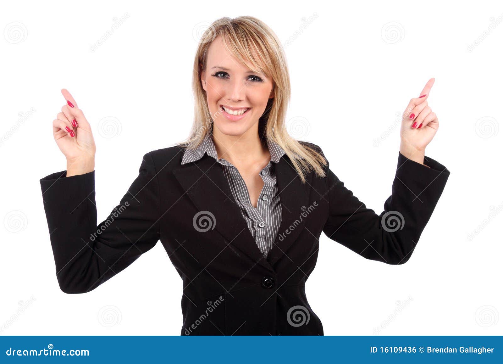 Woman pointing up stock photo. Image of white, happy - 16109436