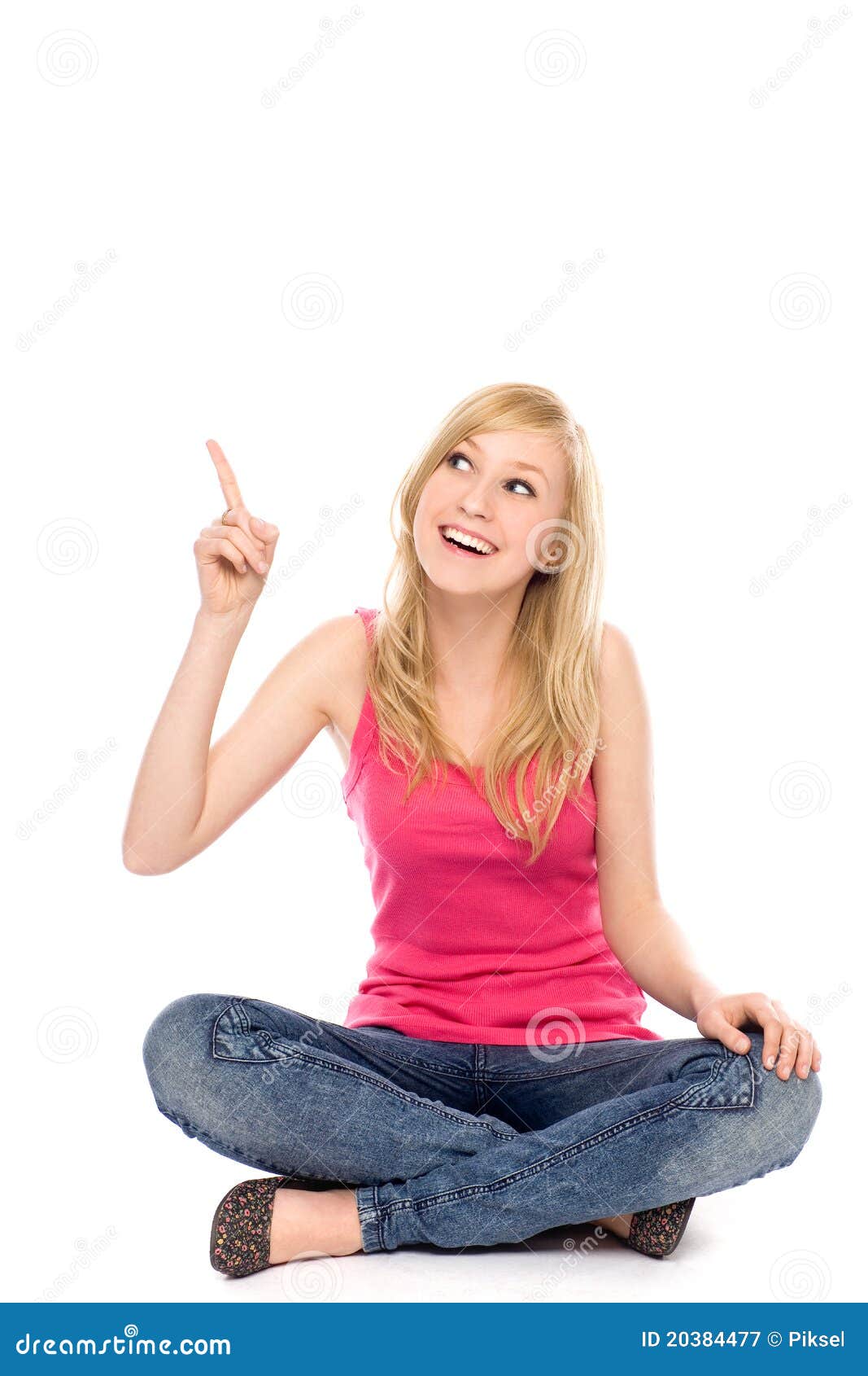 Woman pointing up stock image. Image of teenagers, casual - 20384477