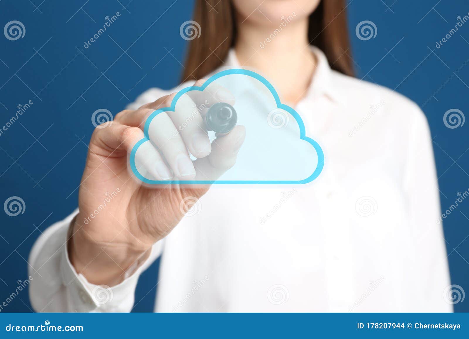 Woman Pointing at Virtual Cloud Icon on Background, Closeup of Hand ...