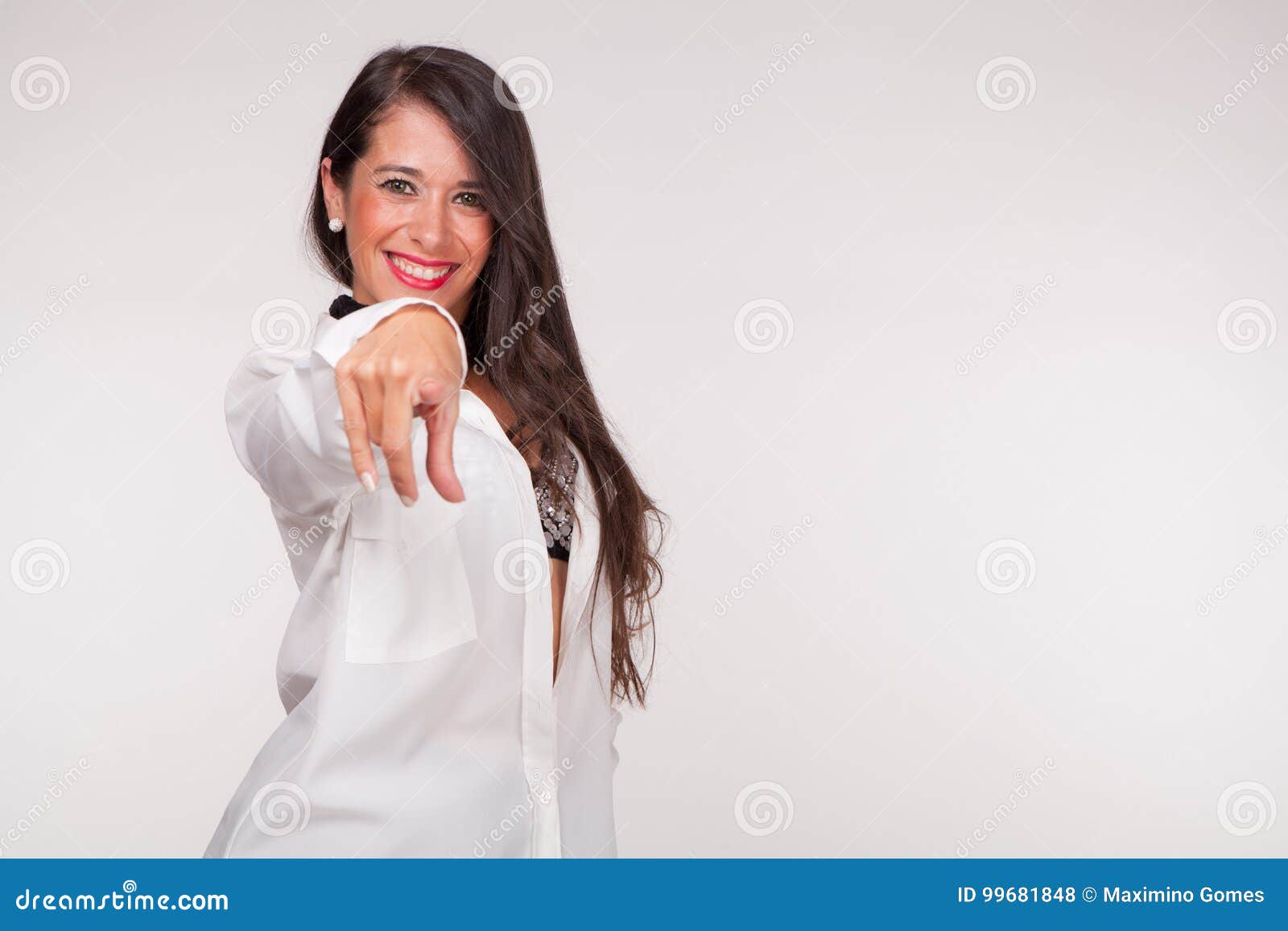 Woman points finger stock photo. Image of blank, education - 99681848