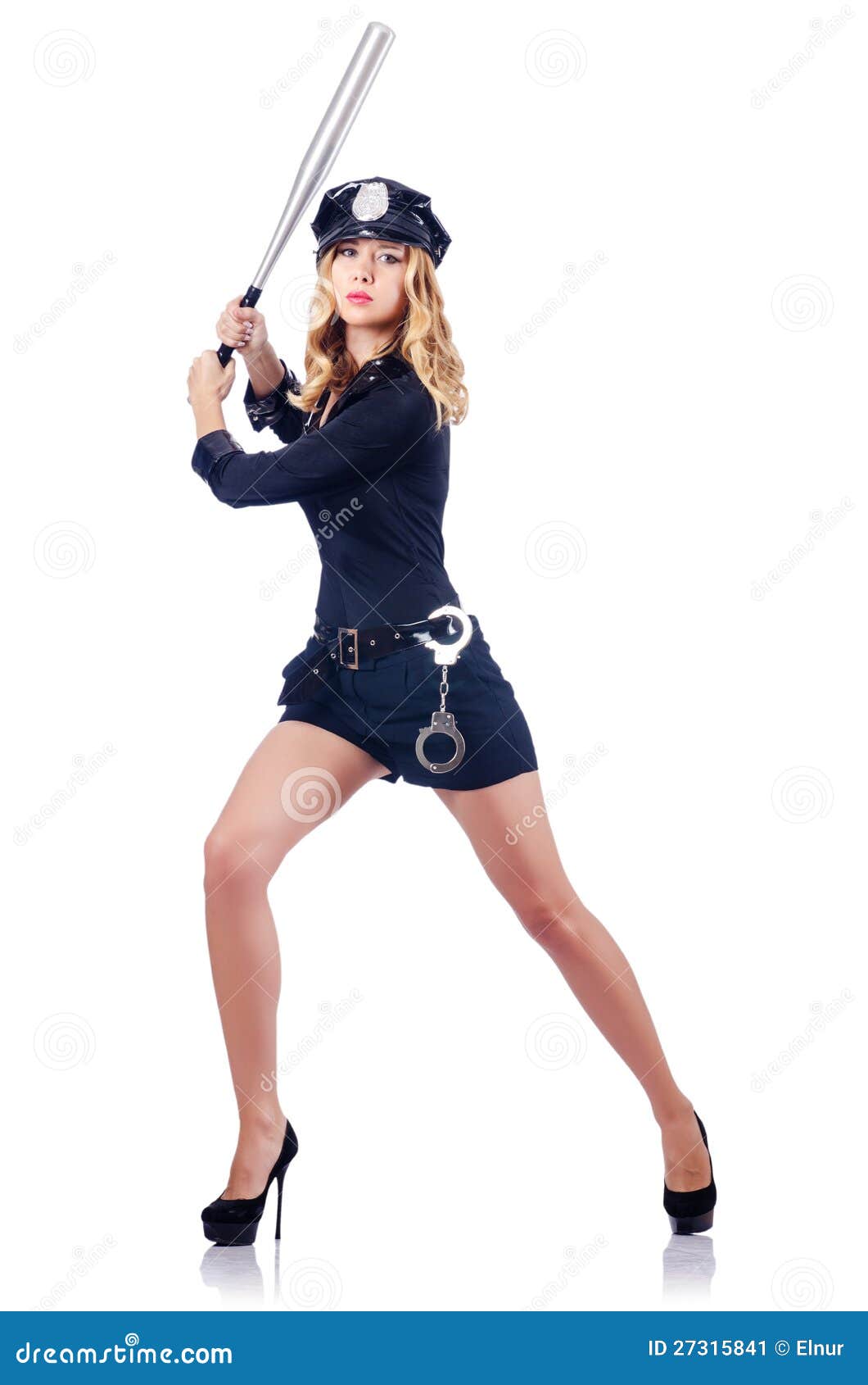 Woman police with bat stock image. Image of adult, handcuffs - 27315841