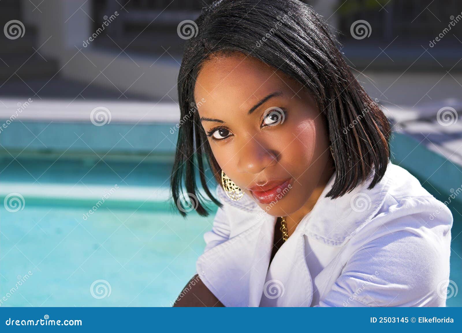 Woman by pool stock image. Image of turquoise, black, trendy - 2503145