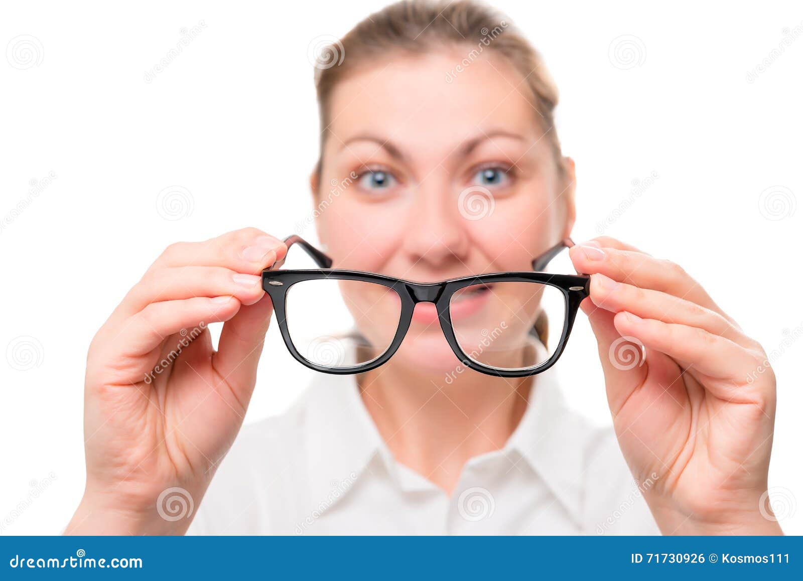 Woman with Poor Eyesight Wears Glasses Stock Photo - Image of myopic ...