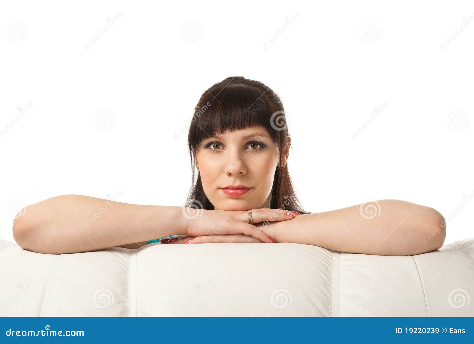 Woman portait stock image. Image of brunette, sofa, pretty - 19220239