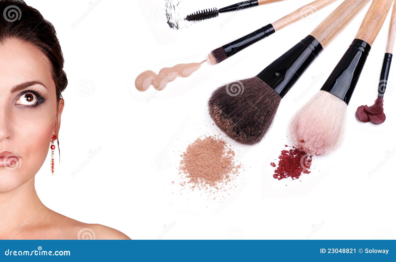Woman Portrait with Cosmetics and Makeup Brushes Stock Image - Image of ...