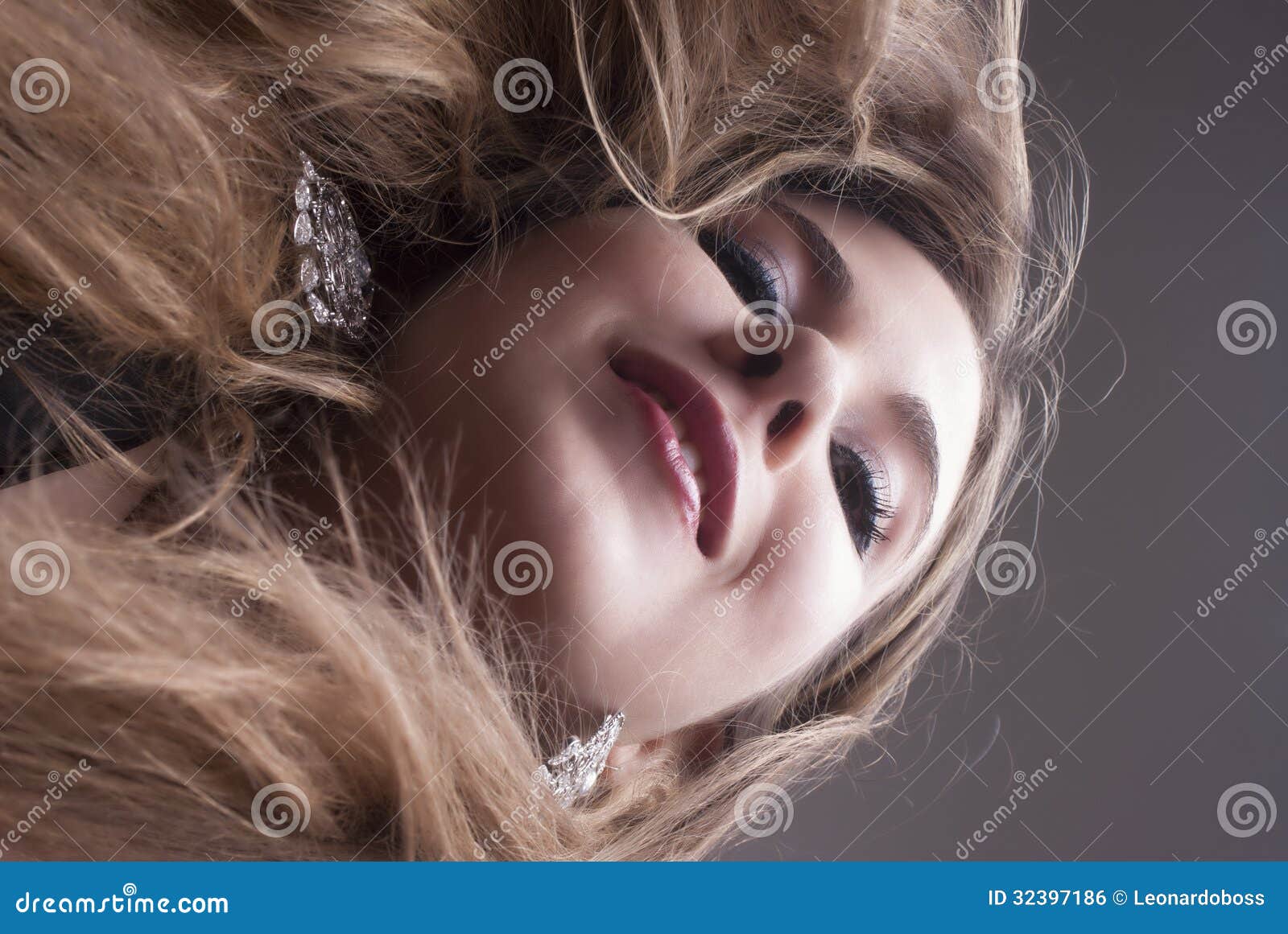 Woman Portrait on Grey Background Stock Photo - Image of beauty, long ...