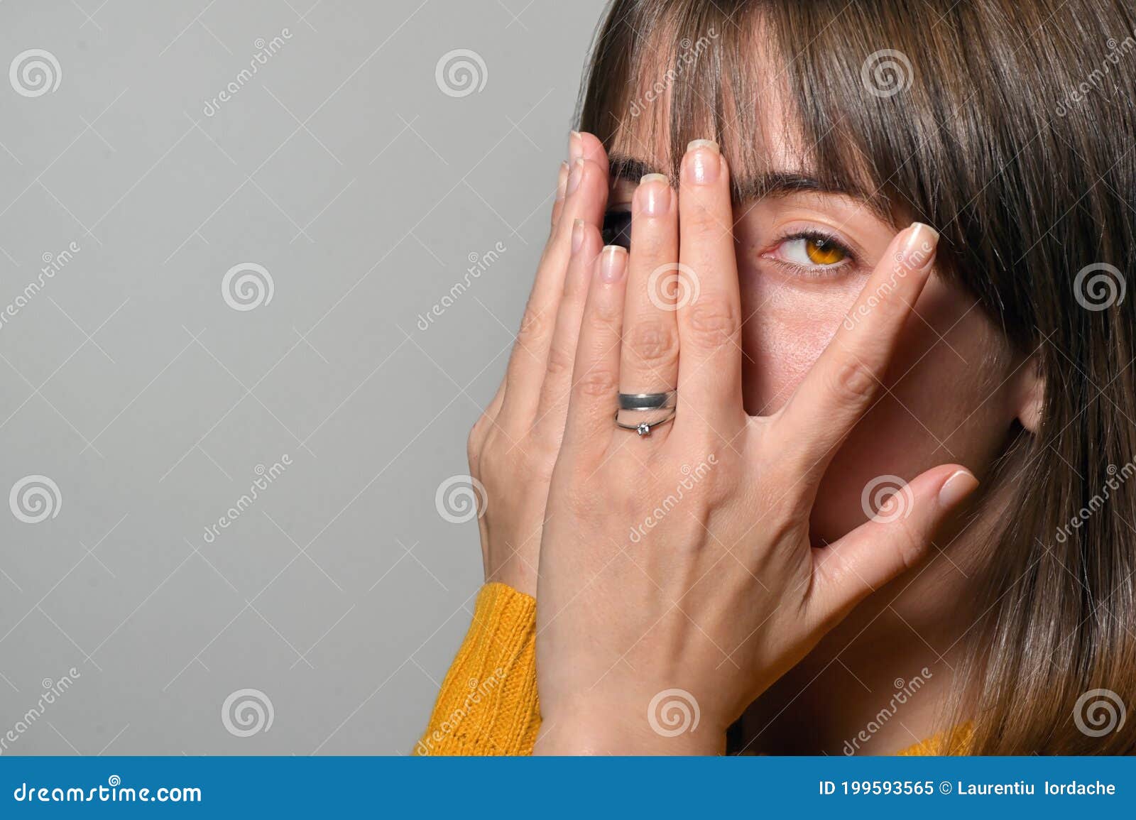 Woman Portrait Hand Hide Eye Stock Image - Image of hide, face: 199593565