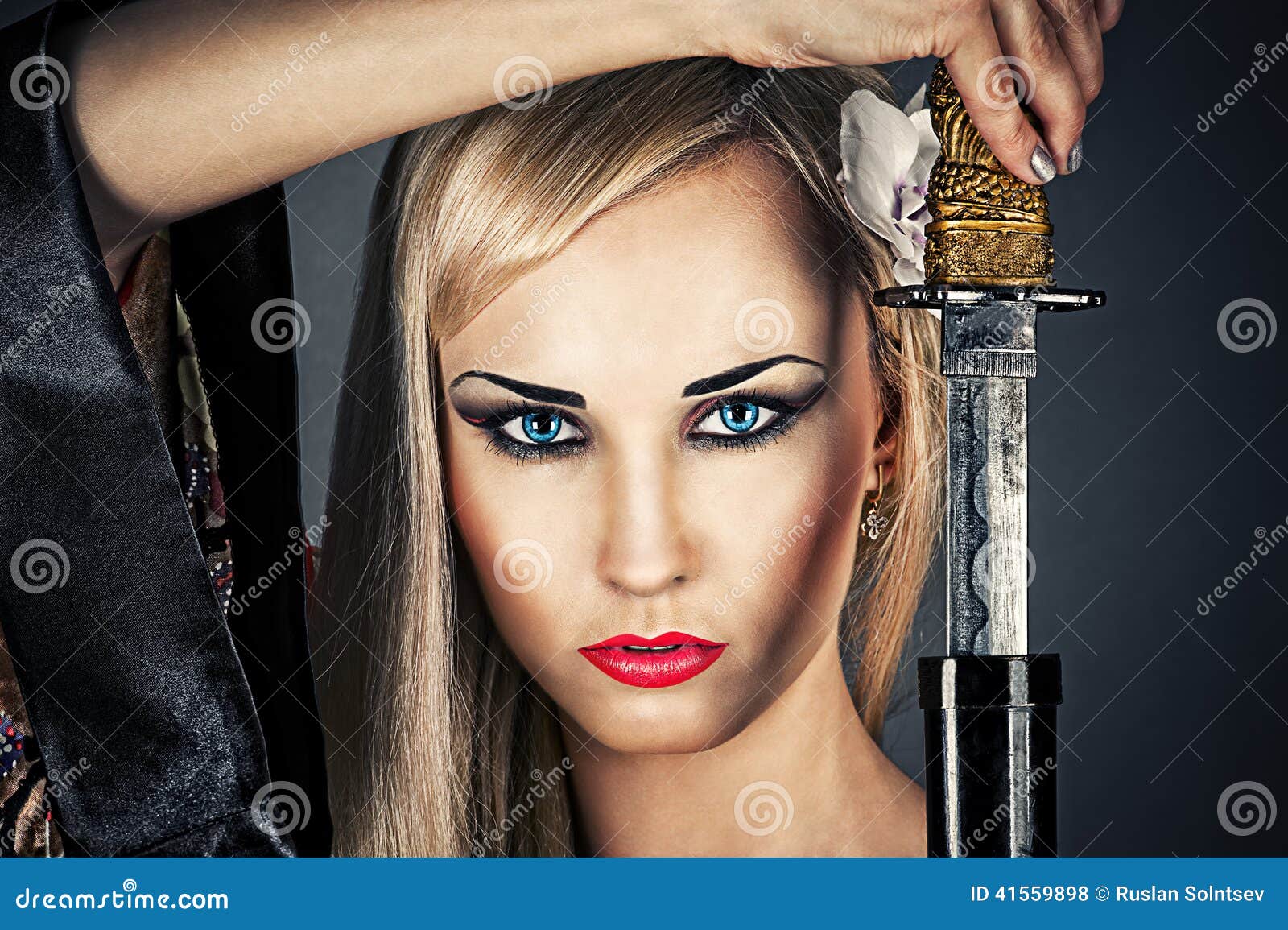Woman Portrait with a Samurai Sword Stock Photo - Image of background ...