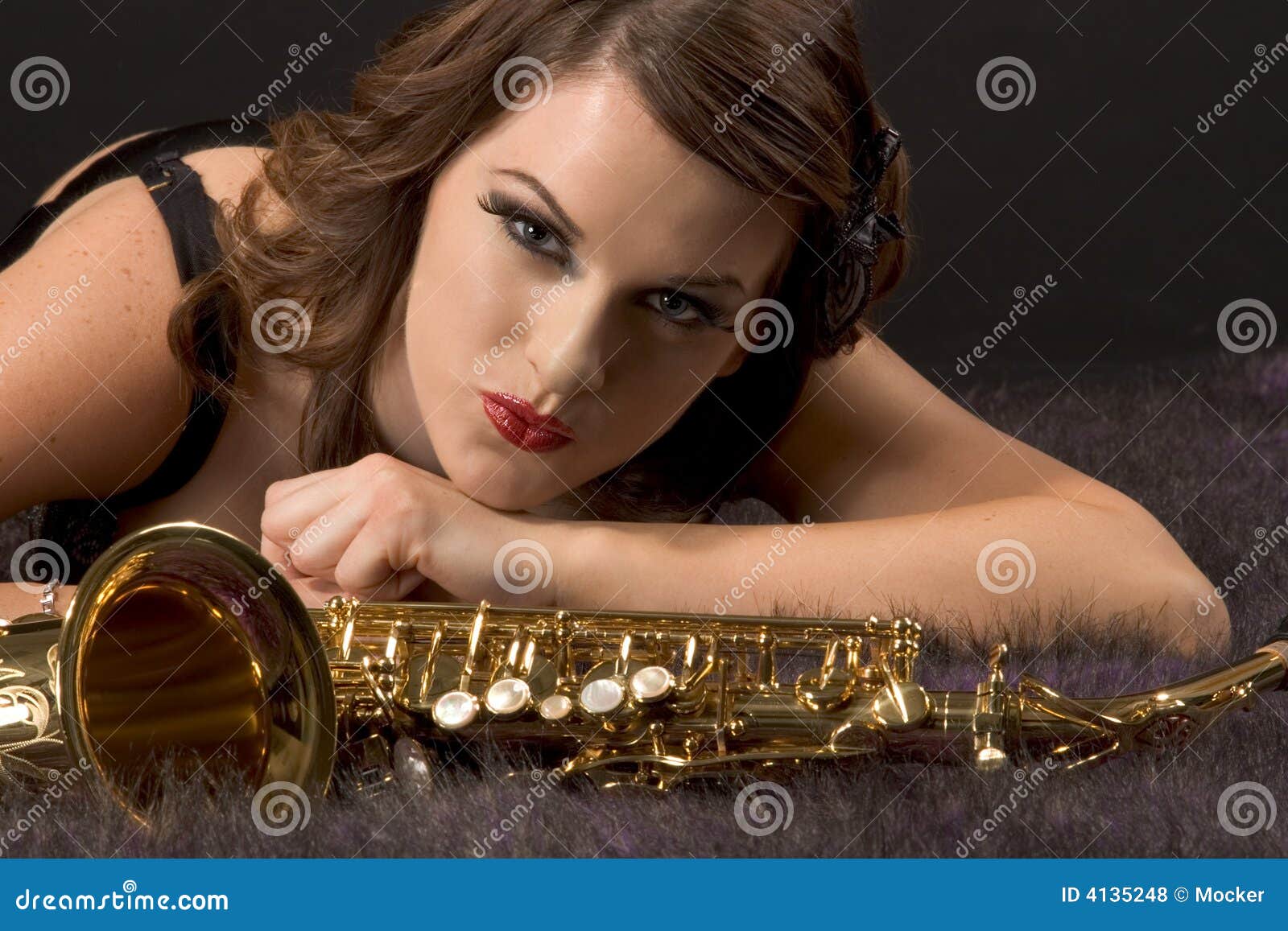 Woman Portrait with Saxophone in Retro Style Stock Photo - Image of ...