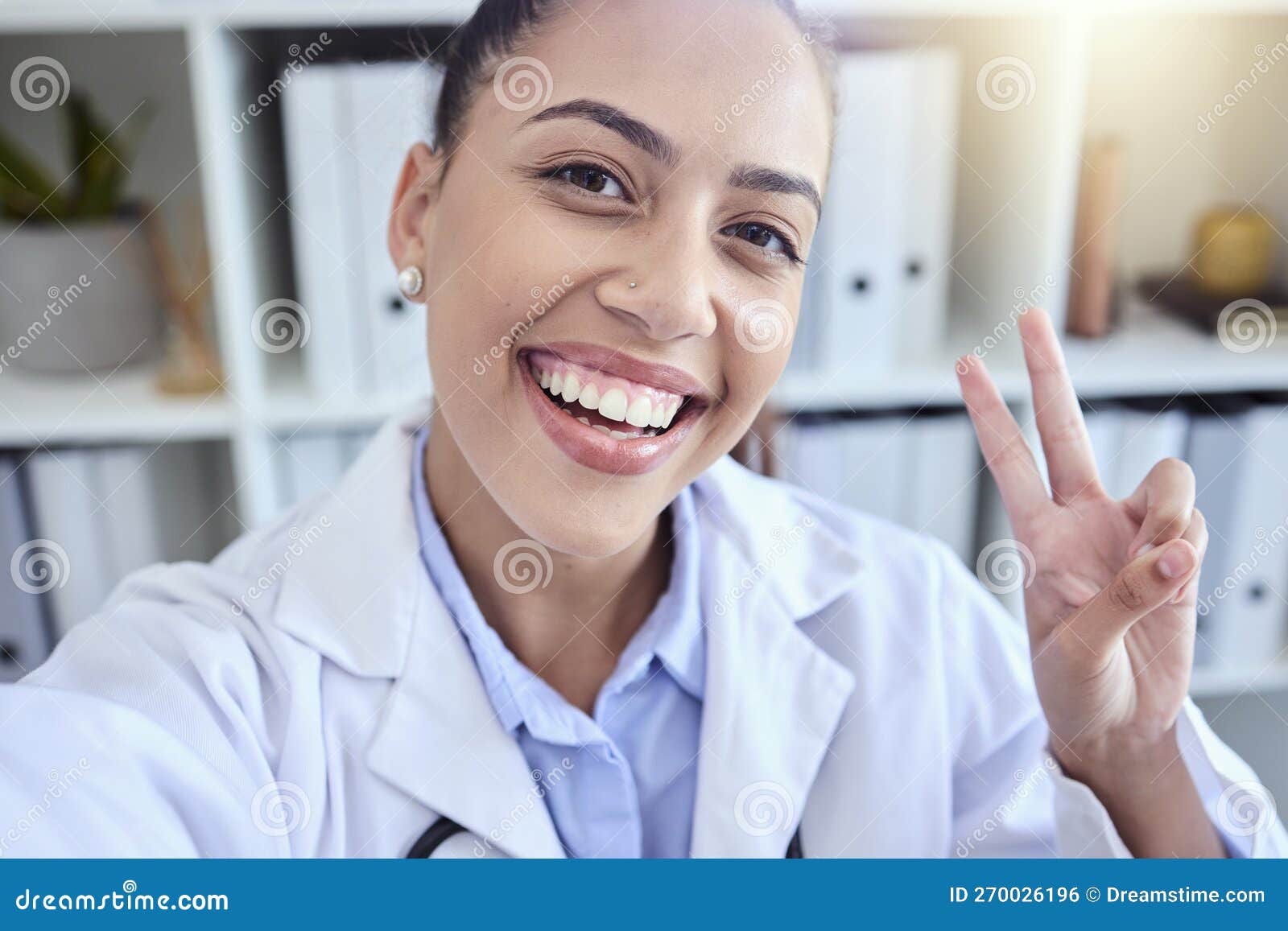 Woman Portrait Smile And Peace Sign For Selfie Profile Picture Or Fun