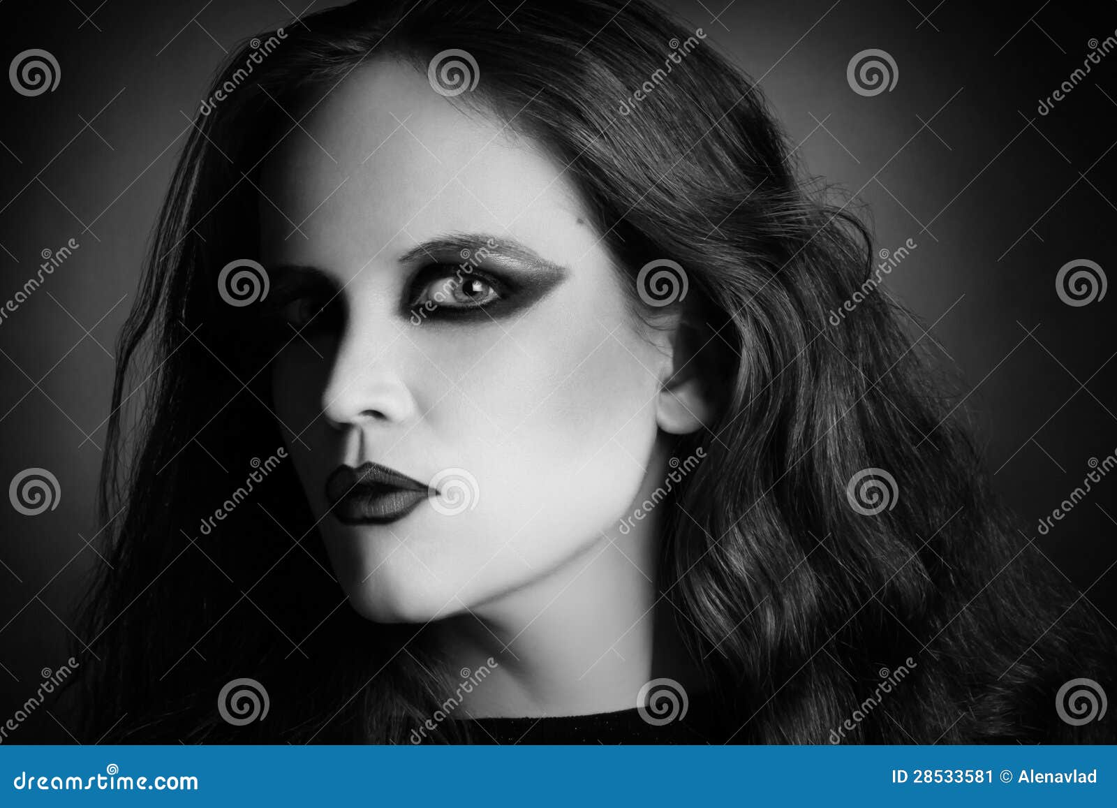 Woman Portrait in Vamp Gothic Black Style Stock Image - Image of ...
