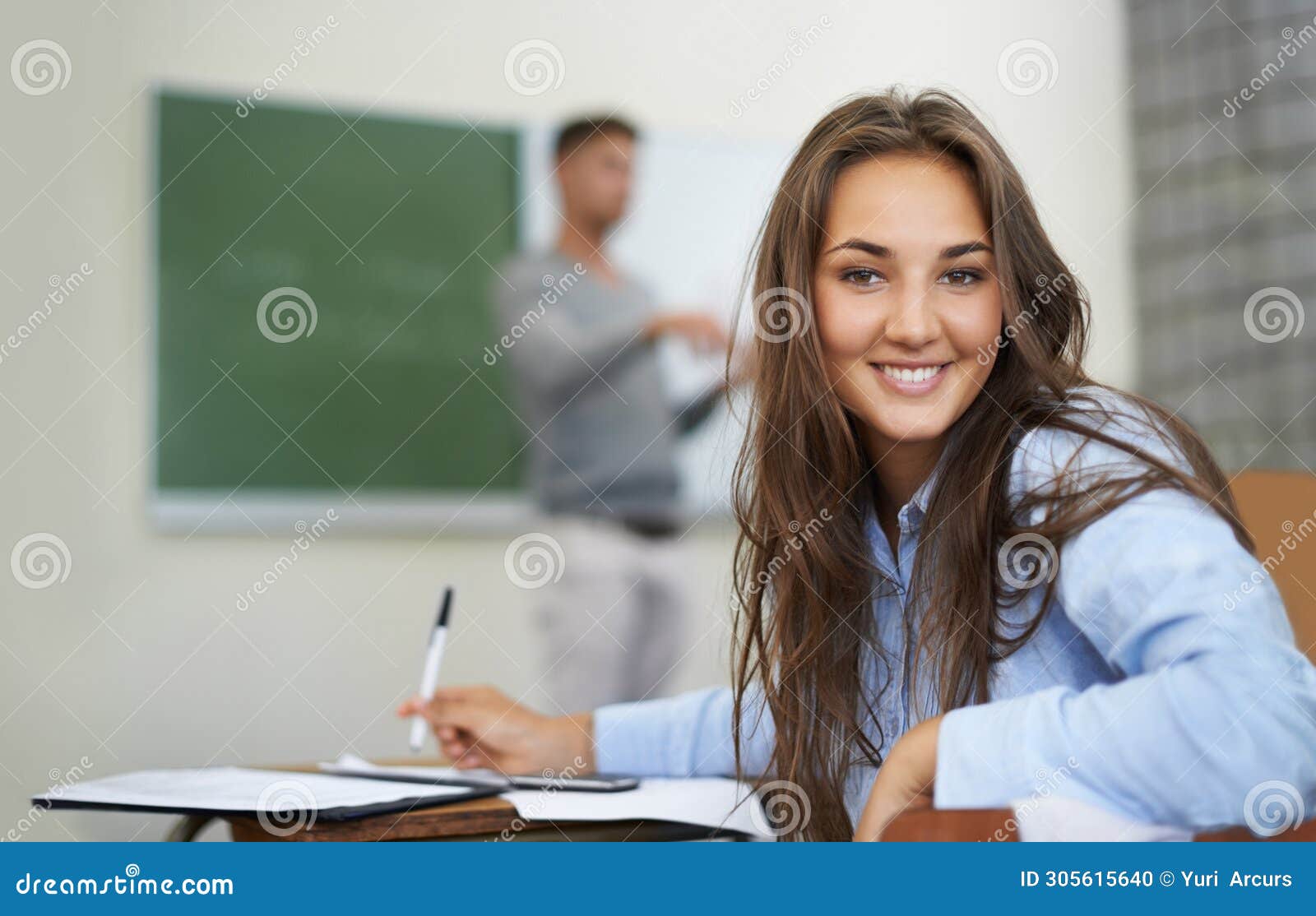 Woman, Portrait and Writing or Learning in Classroom for Education ...