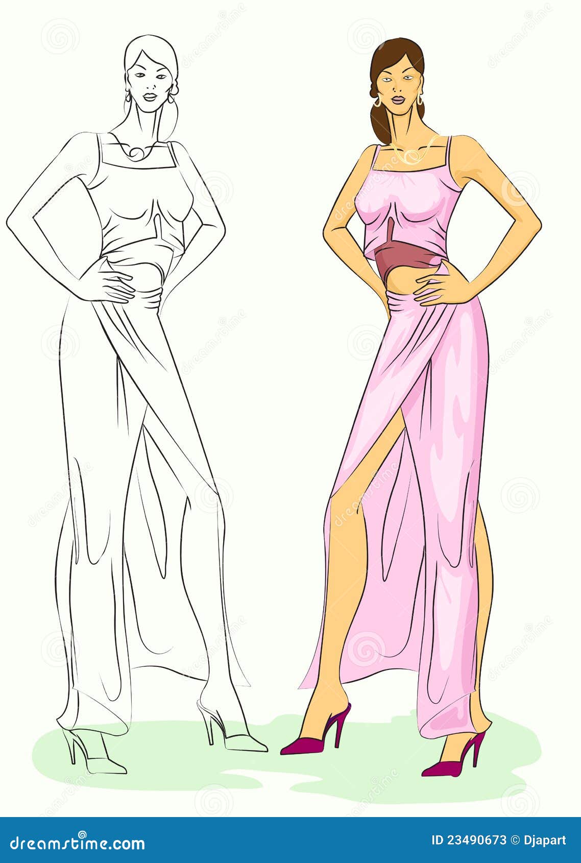 Woman Pose with Outline Version Stock Illustration - Illustration of ...