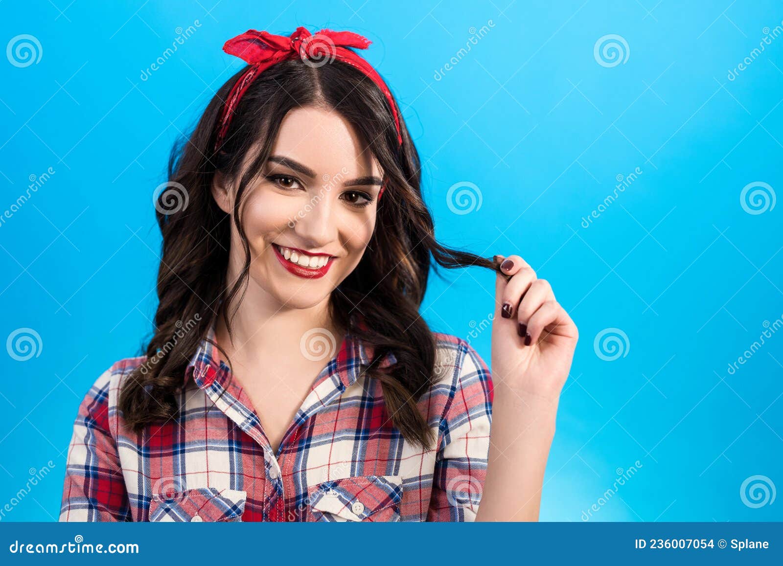 The Woman Posing on the Blue Background. Stock Photo - Image of style ...