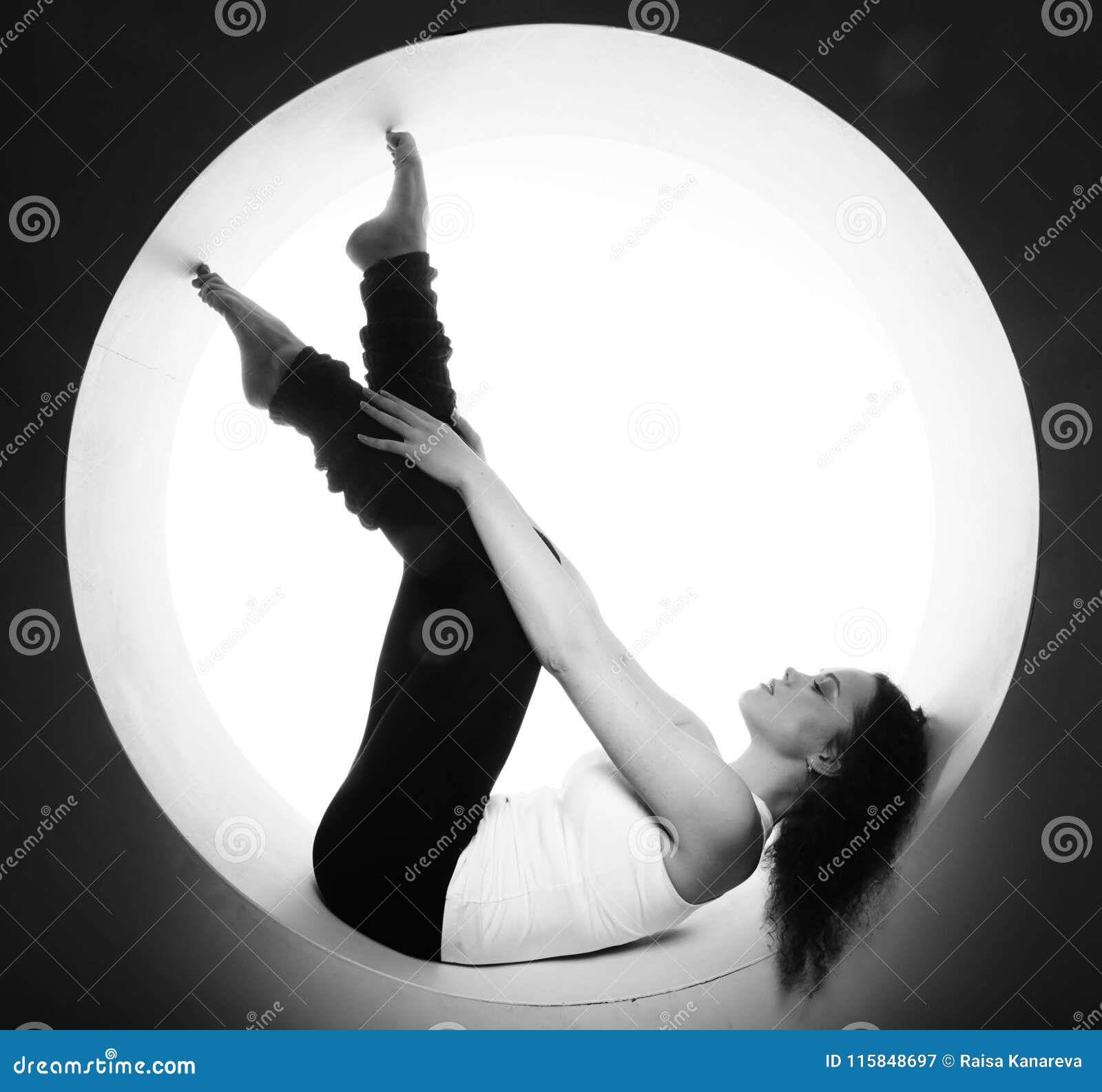 Woman posing in a circle stock image. Image of health - 115848697