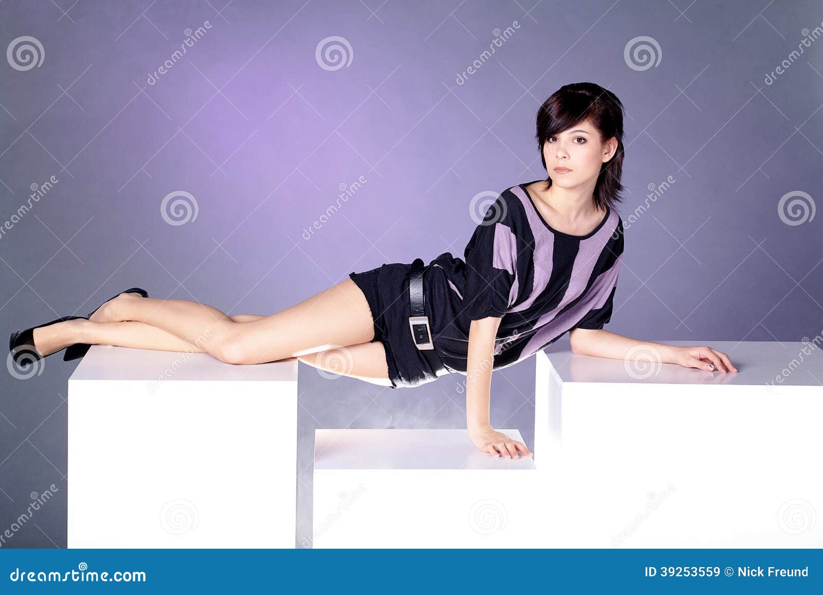 Woman posing on cube stock image. Image of fashion, fresh - 39253559