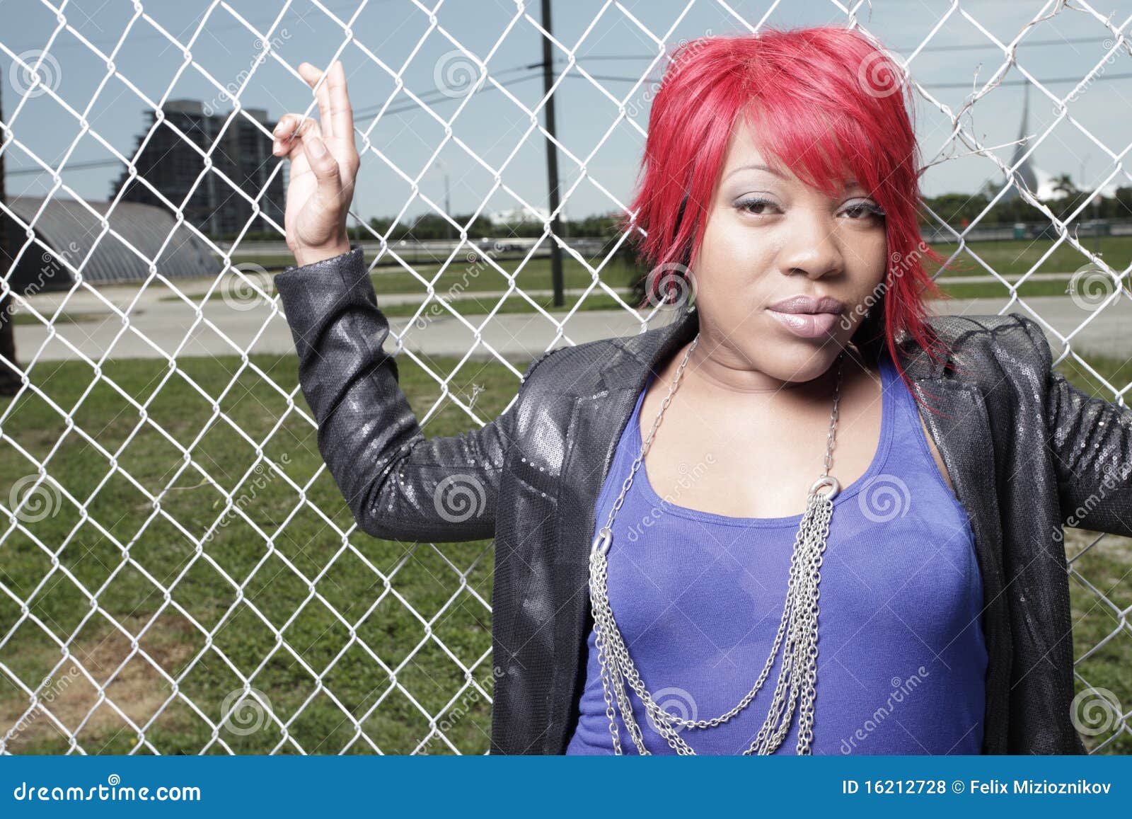 Woman posing by the fence stock photo. Image of redhead - 16212728