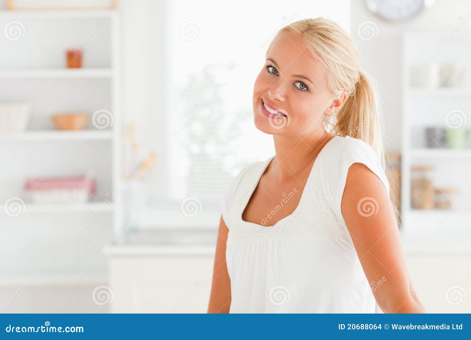 Woman Posing in Her Kitchen Stock Photo - Image of counter, caucasian ...