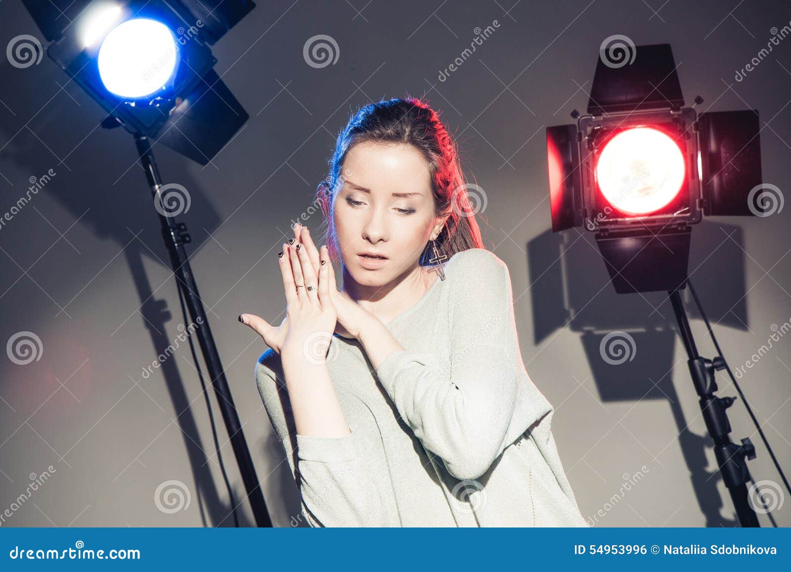 Woman Posing in Light Flashes Stock Photo - Image of beauty, model ...