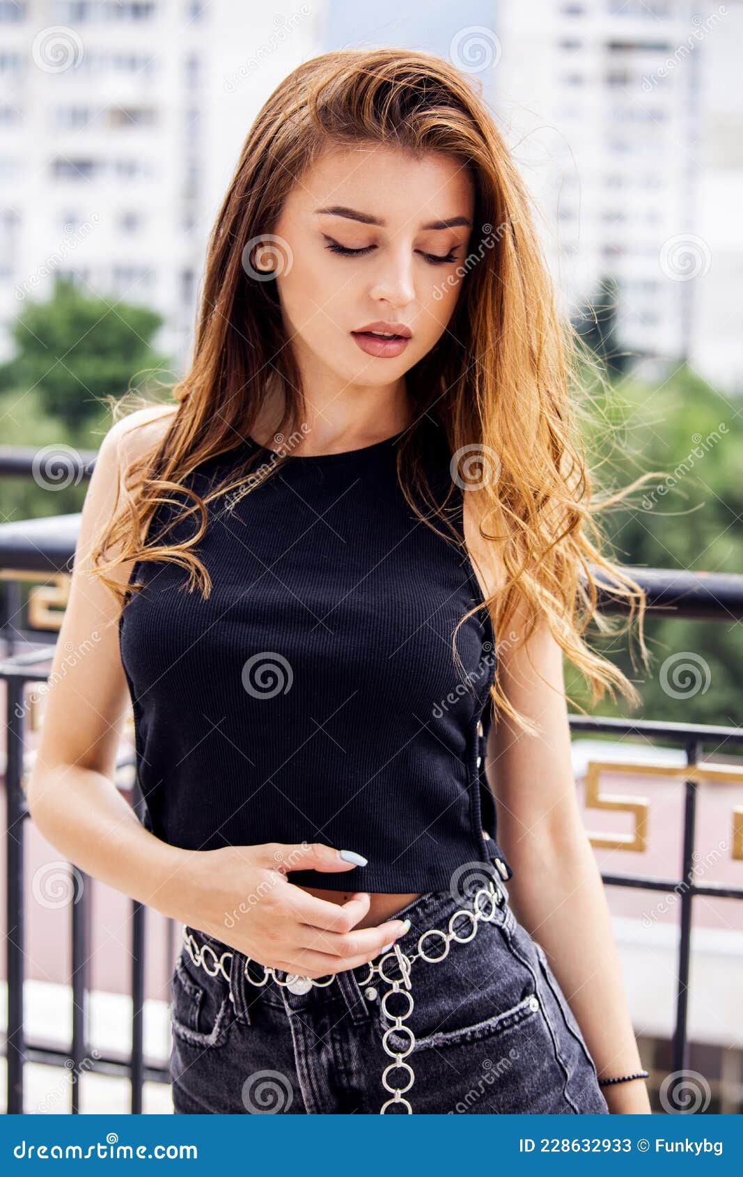 Woman Posing with Modern Black Crop Top Stock Image - Image of ...