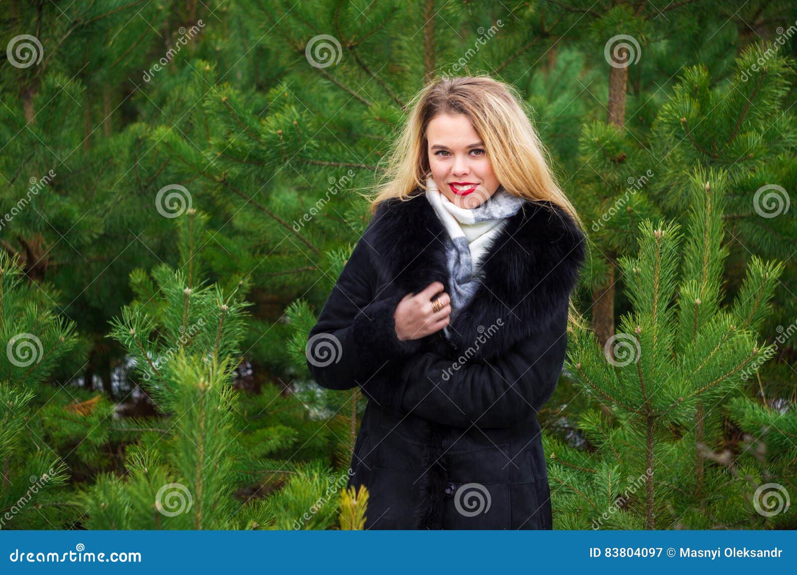 Woman posing in pines stock image. Image of nature, beauty - 83804097