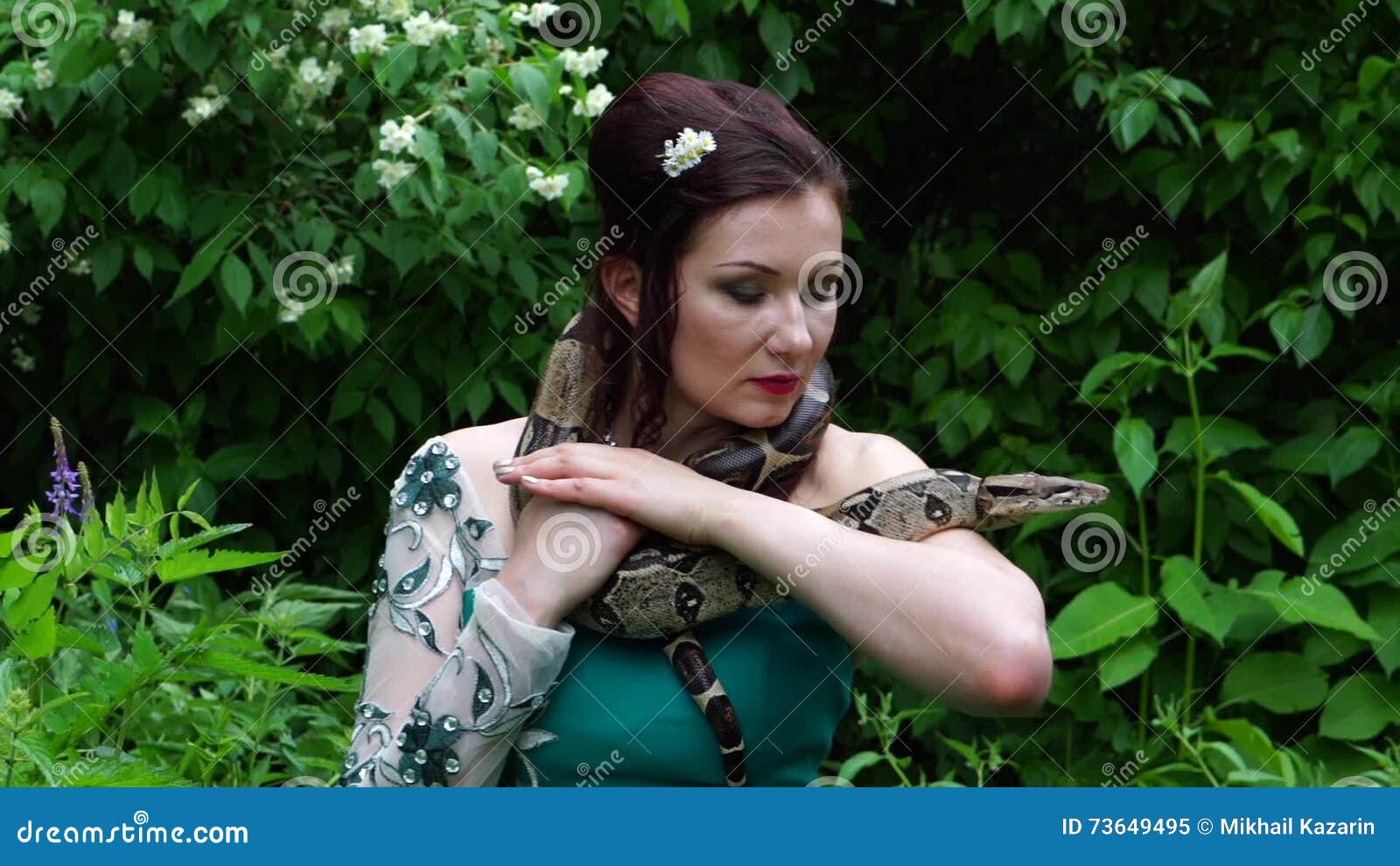 Woman Posing with a Snake Around Her Neck Stock Video - Video of ...