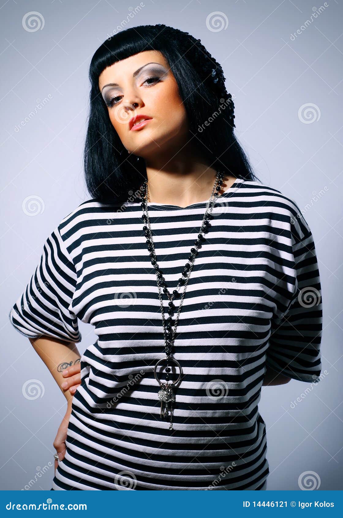 Woman Posing in a Striped Top Stock Image - Image of fashion, people ...