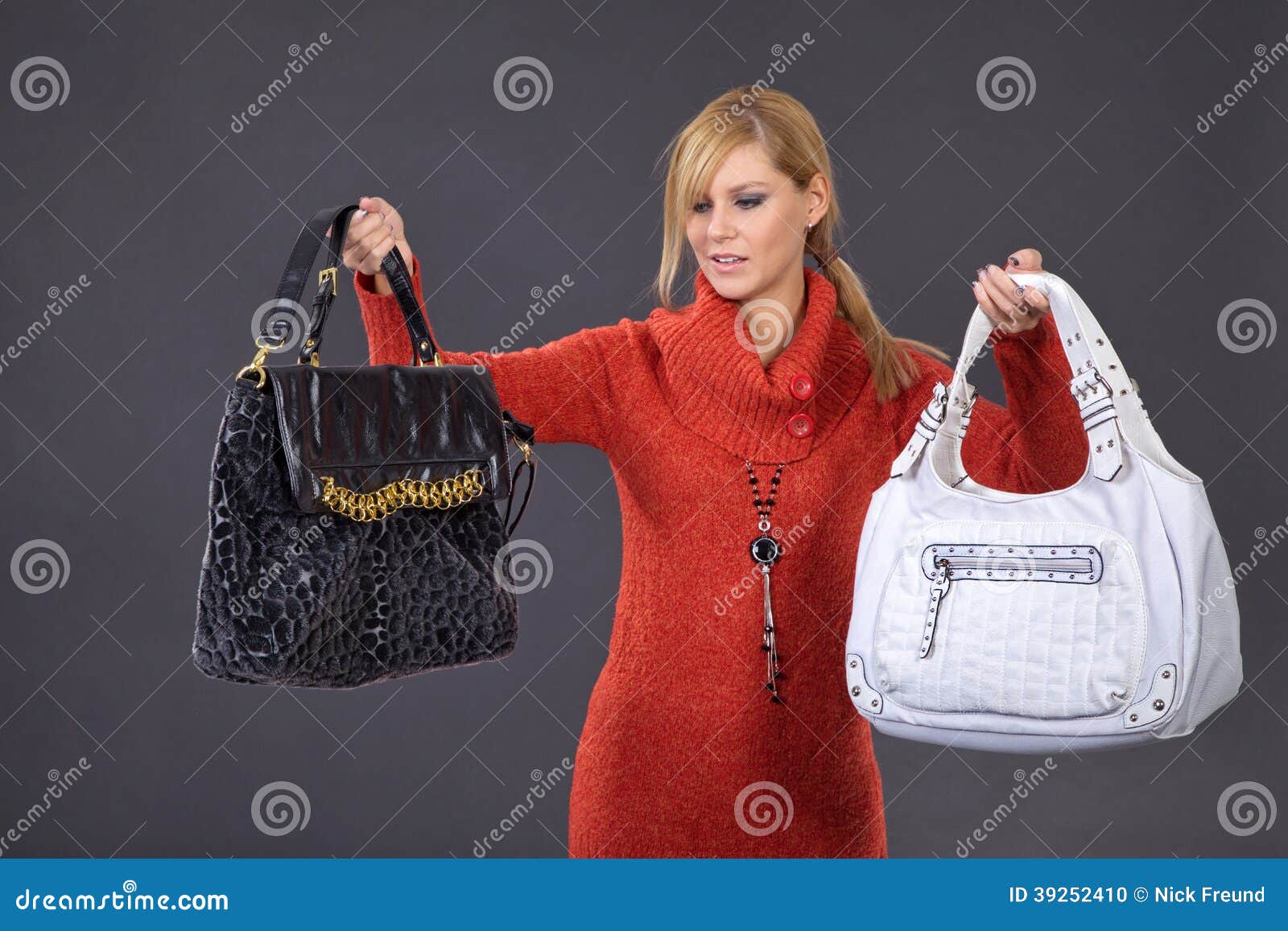 Woman Posing in Studio with Hand Bags Stock Photo - Image of person ...