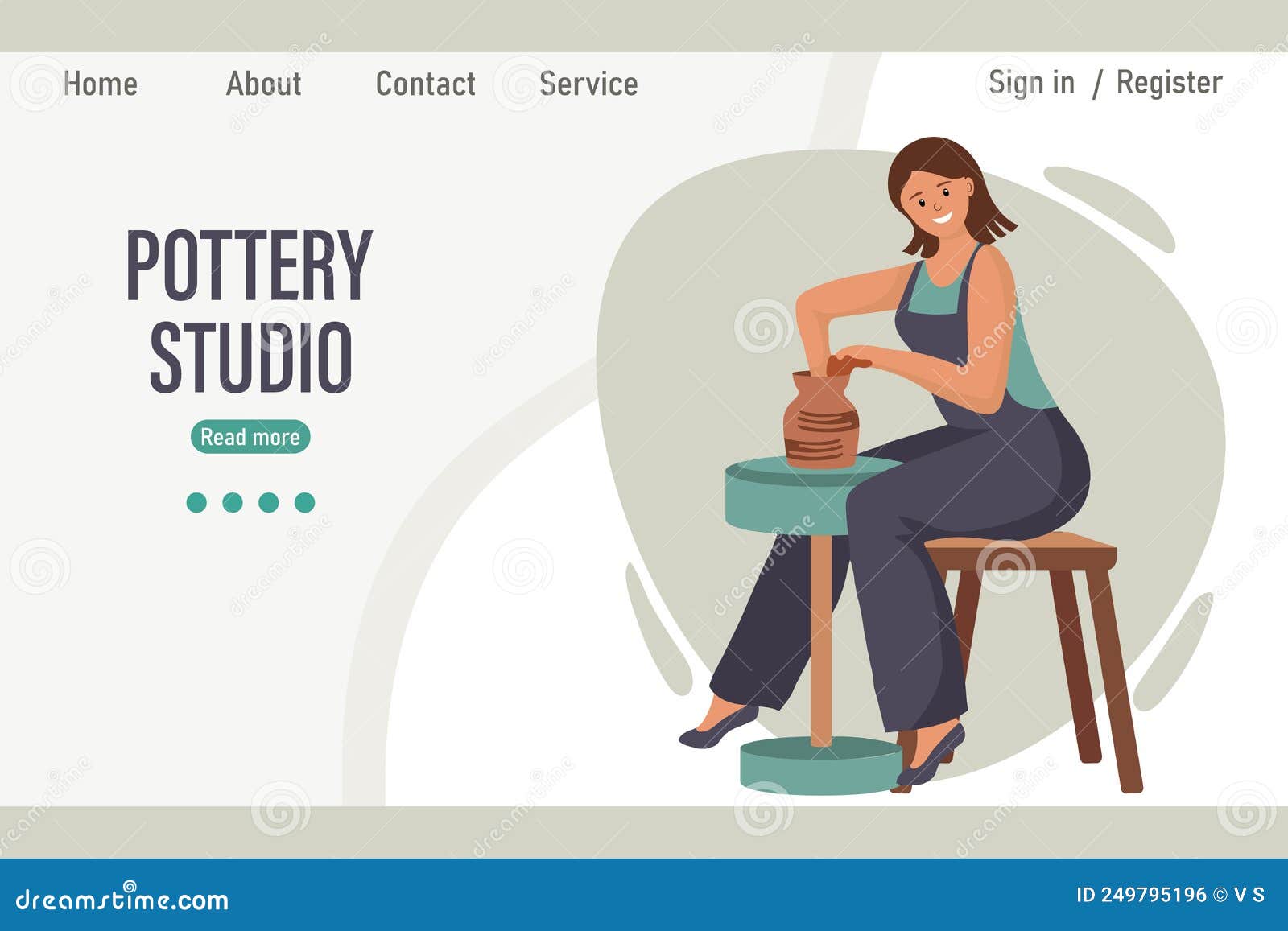 Woman with Potter S Wheel Making Pottery and Text Pottery Studio. Flat ...