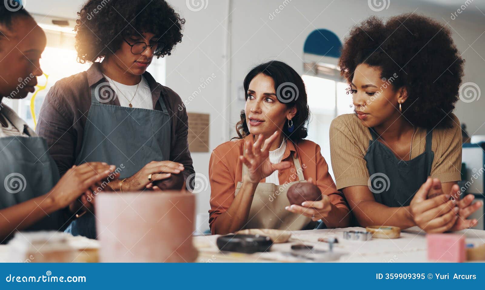 Woman, Pottery and Lesson with Group, Clay Artwork and Class for Craft ...