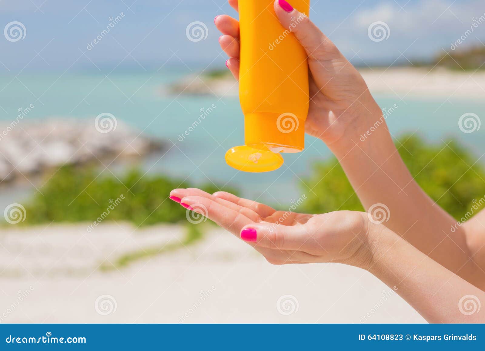 Woman Pouring Sunscreen in Hand Stock Image - Image of person, skin ...