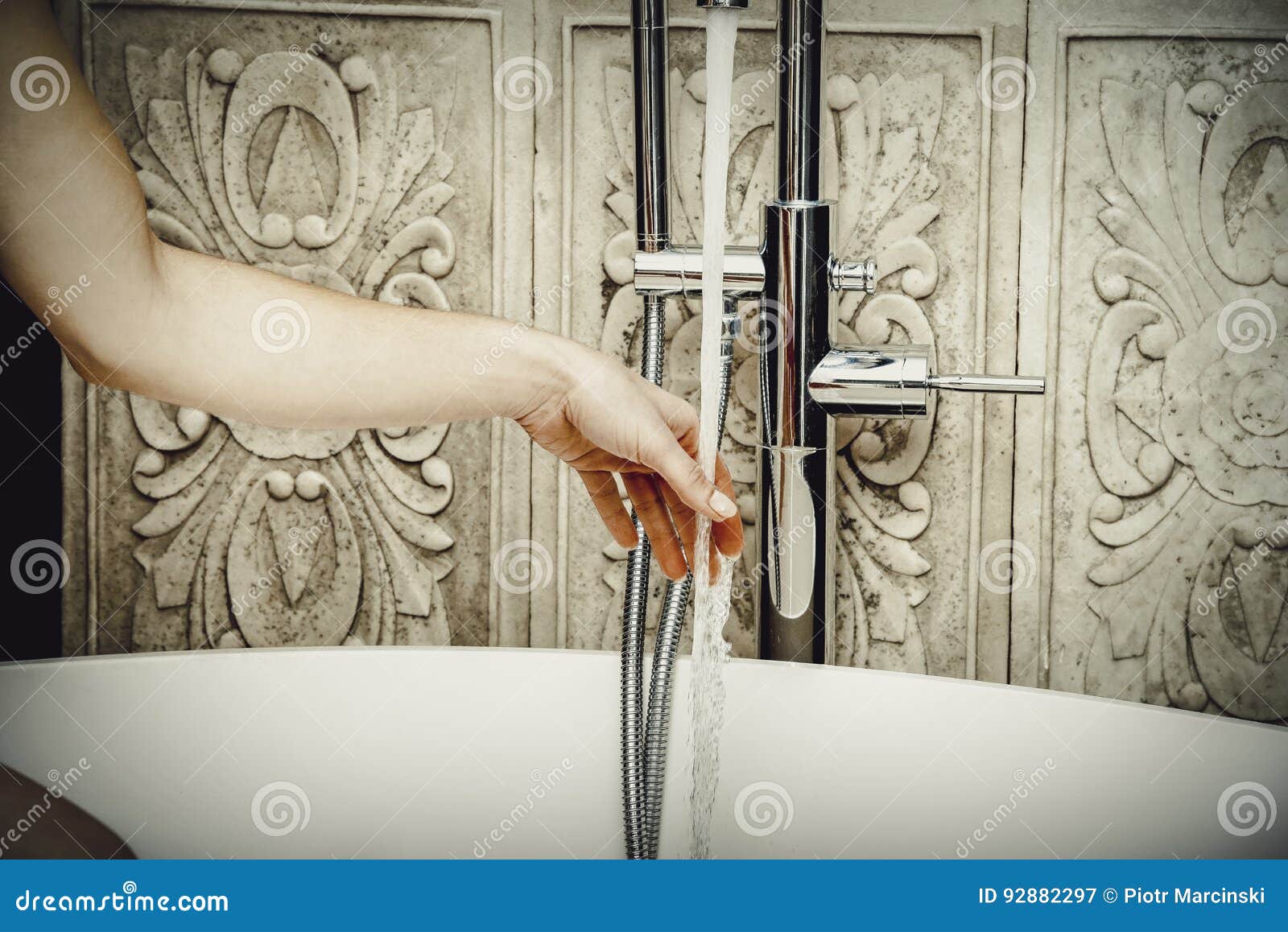 Woman Pours Water in a Bath. Stock Image - Image of relax, relaxation ...