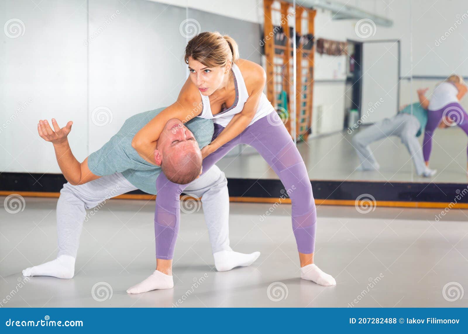 Woman Practicing Basic Self Defense Skills in Gym Stock Photo - Image ...