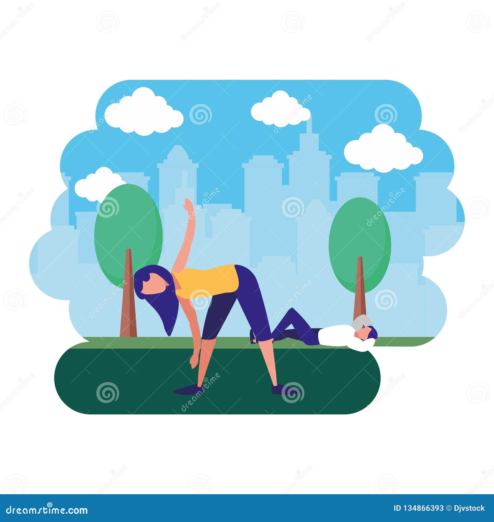 Woman Practicing Exercise Outdoors Landscape Stock Vector ...