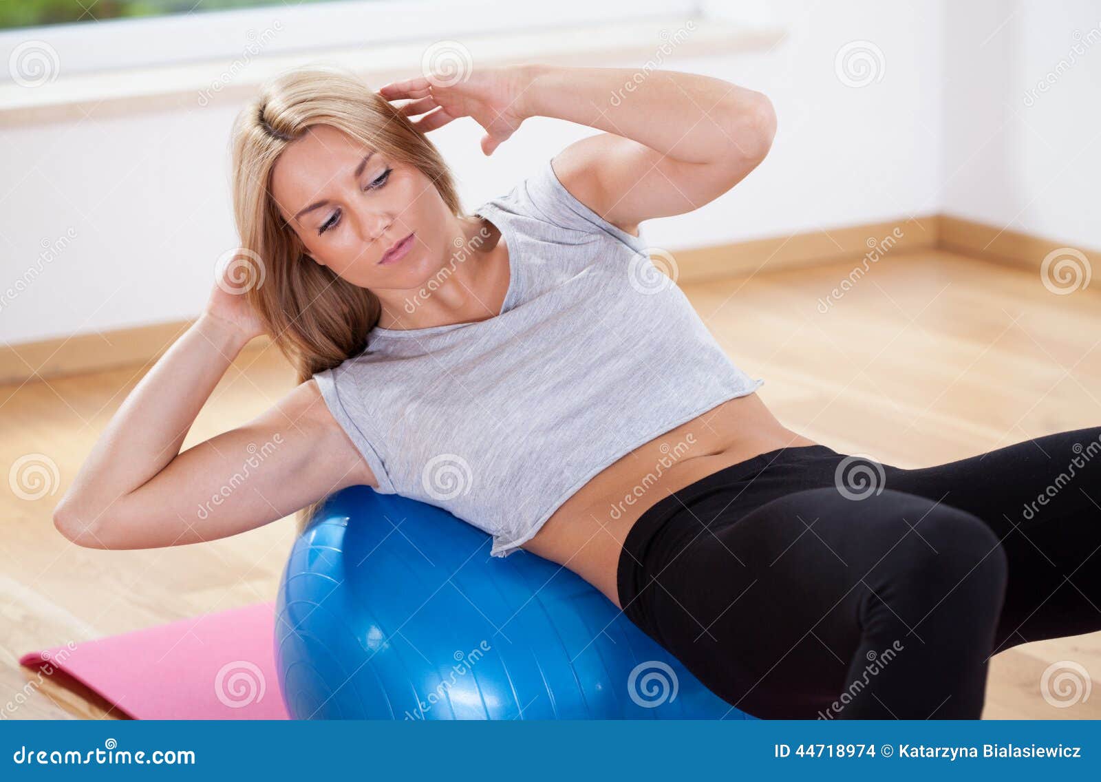 Woman Practicing Stomach Muscles Stock Photo - Image of pilates ...