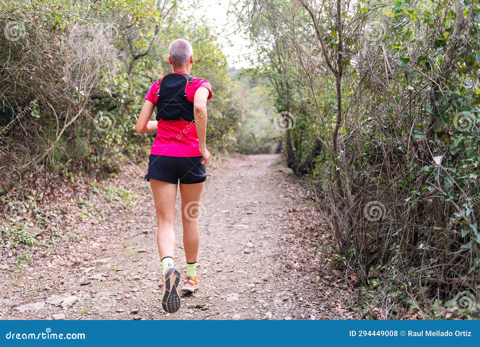 Woman Practicing Trail Running in the Forest Stock Photo - Image of ...