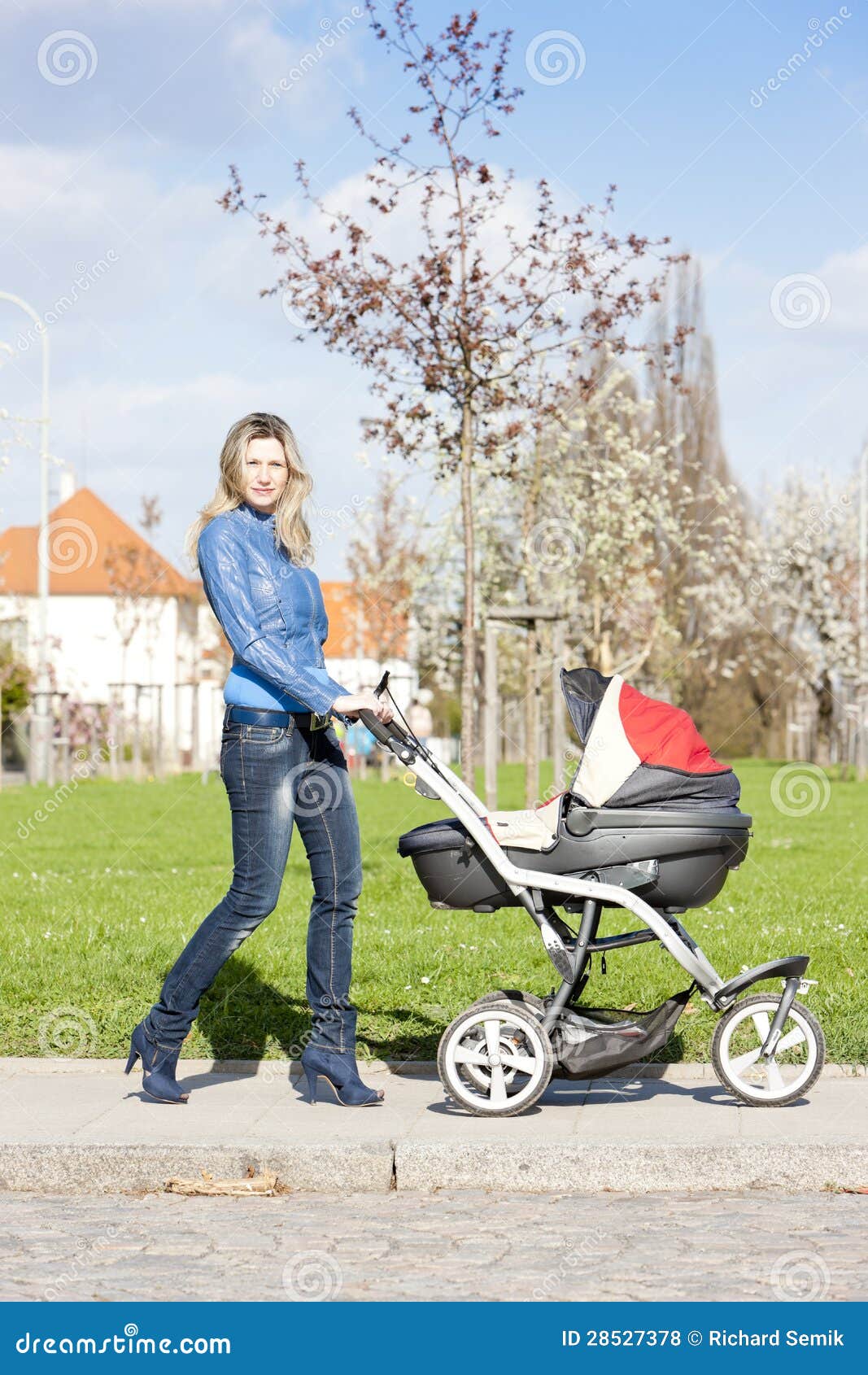 Woman with a pram stock photo. Image of persons, motherhood - 28527378
