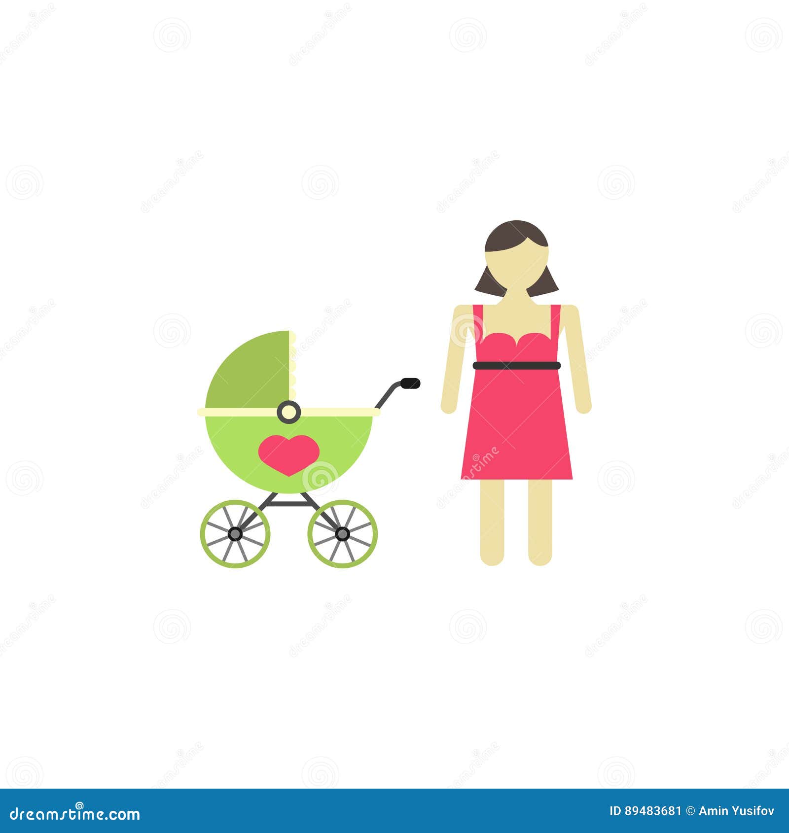 Woman with pram icon stock vector. Illustration of card - 89483681
