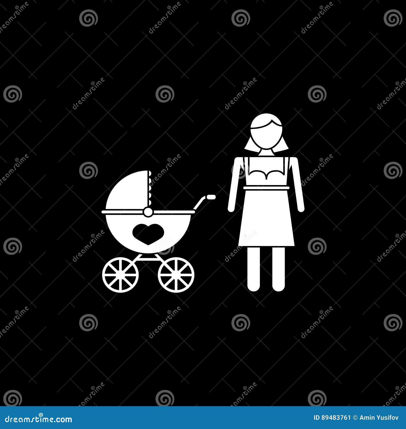 Woman with pram icon stock vector. Illustration of mother - 89483761