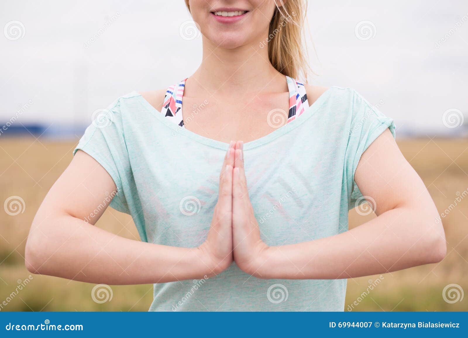 Woman in prayer pose stock image. Image of hands, intuitive - 69944007