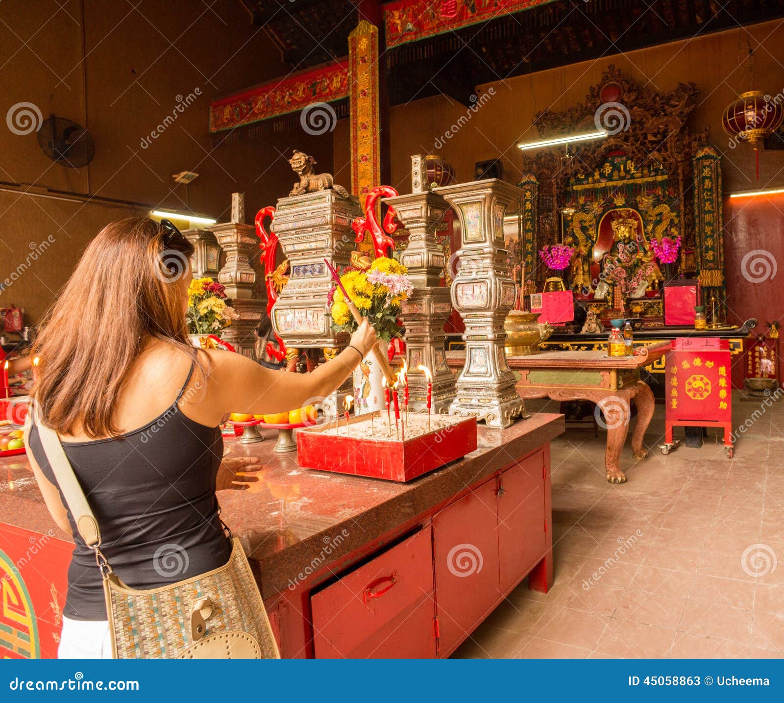 Woman Praying at Buddhist Temple Editorial Stock Photo - Image of ...