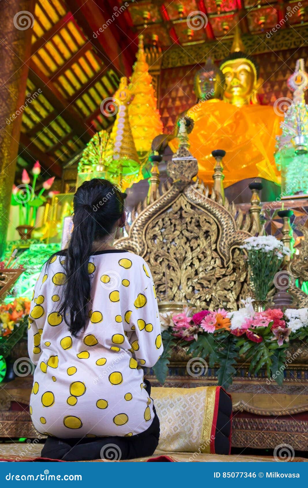 Woman Praying at Buddhist Temple Stock Photo - Image of believe ...