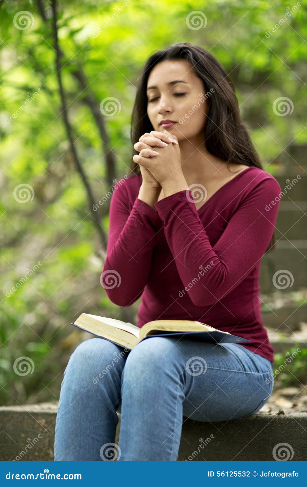 Woman praying outdoors stock photo. Image of bible, outdoors - 56125532