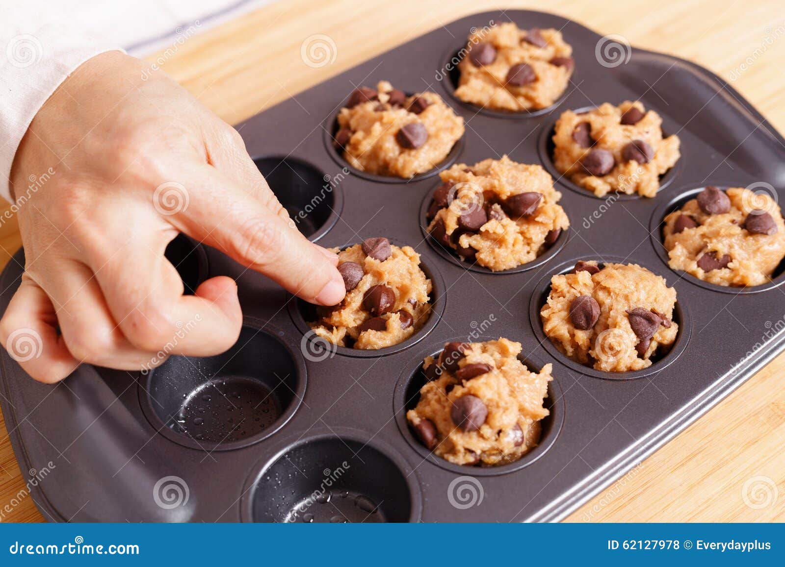 Woman Preparing Baking Chocolate Chip Muffin Stock Photo - Image of ...