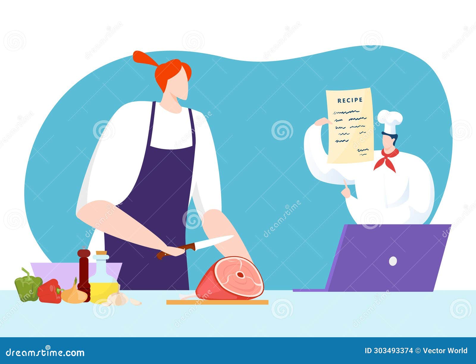Chef Teaching Woman Follower To Cook Vector Stock Photography ...