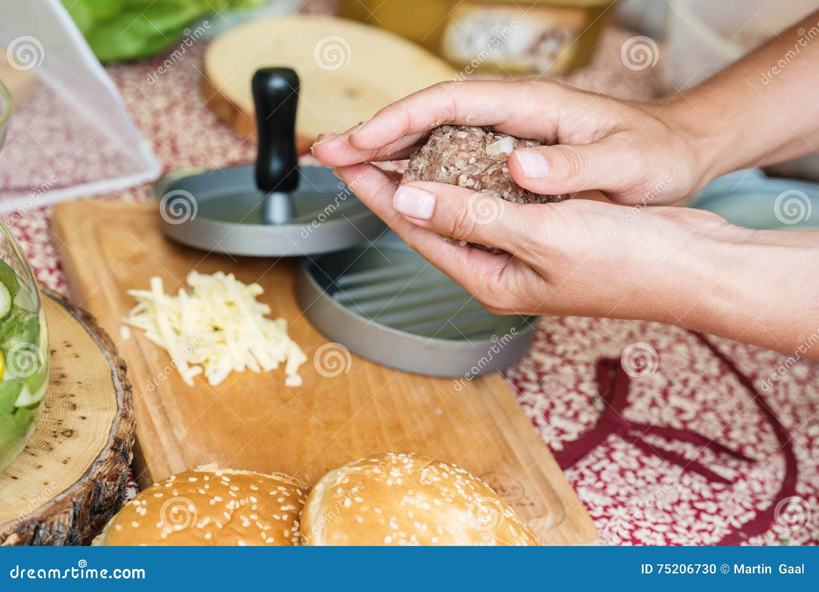 Woman is Preparing Hamburgers, Making Hamburger Stock Photo - Image of ...